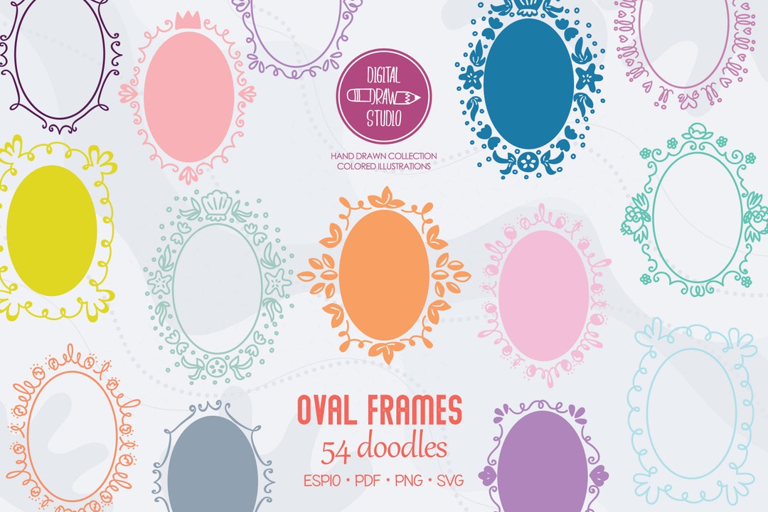 Colored Oval Doodle Frames Hand Drawn Floral Border & Decorative ...