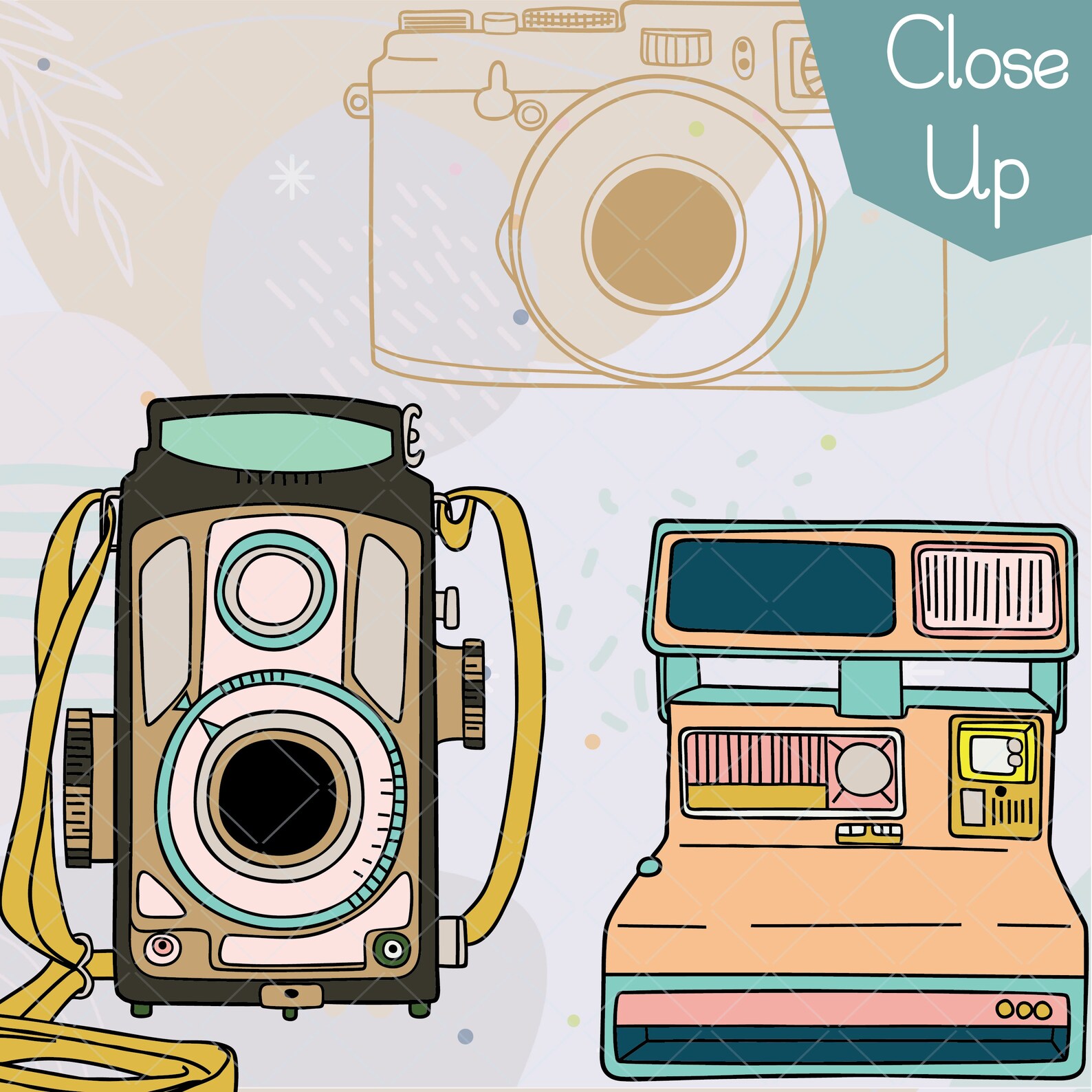 Vintage Cameras Colored Hand Drawn Polaroid Clip Art Retro - Etsy Canada