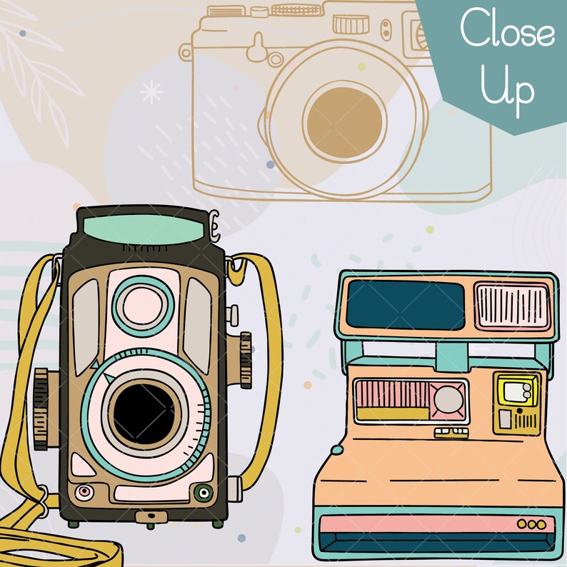Vintage Cameras Colored Hand Drawn Polaroid Clip Art Retro - Etsy Canada
