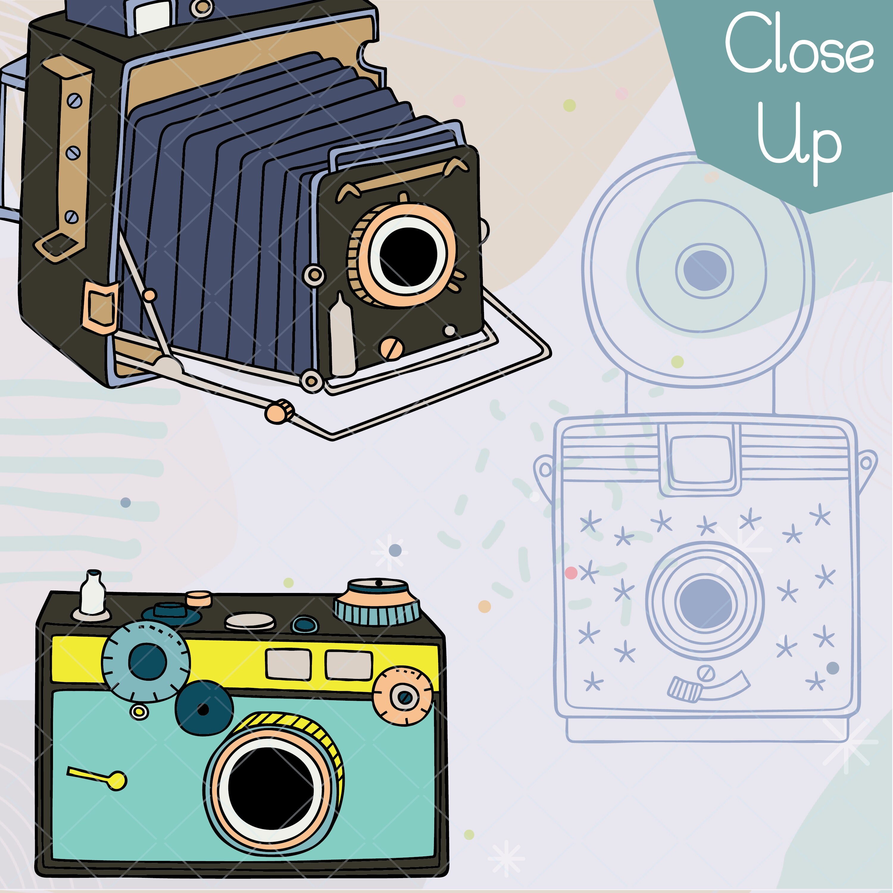 Vintage Cameras Colored Hand Drawn Polaroid Clip art Retro | Etsy