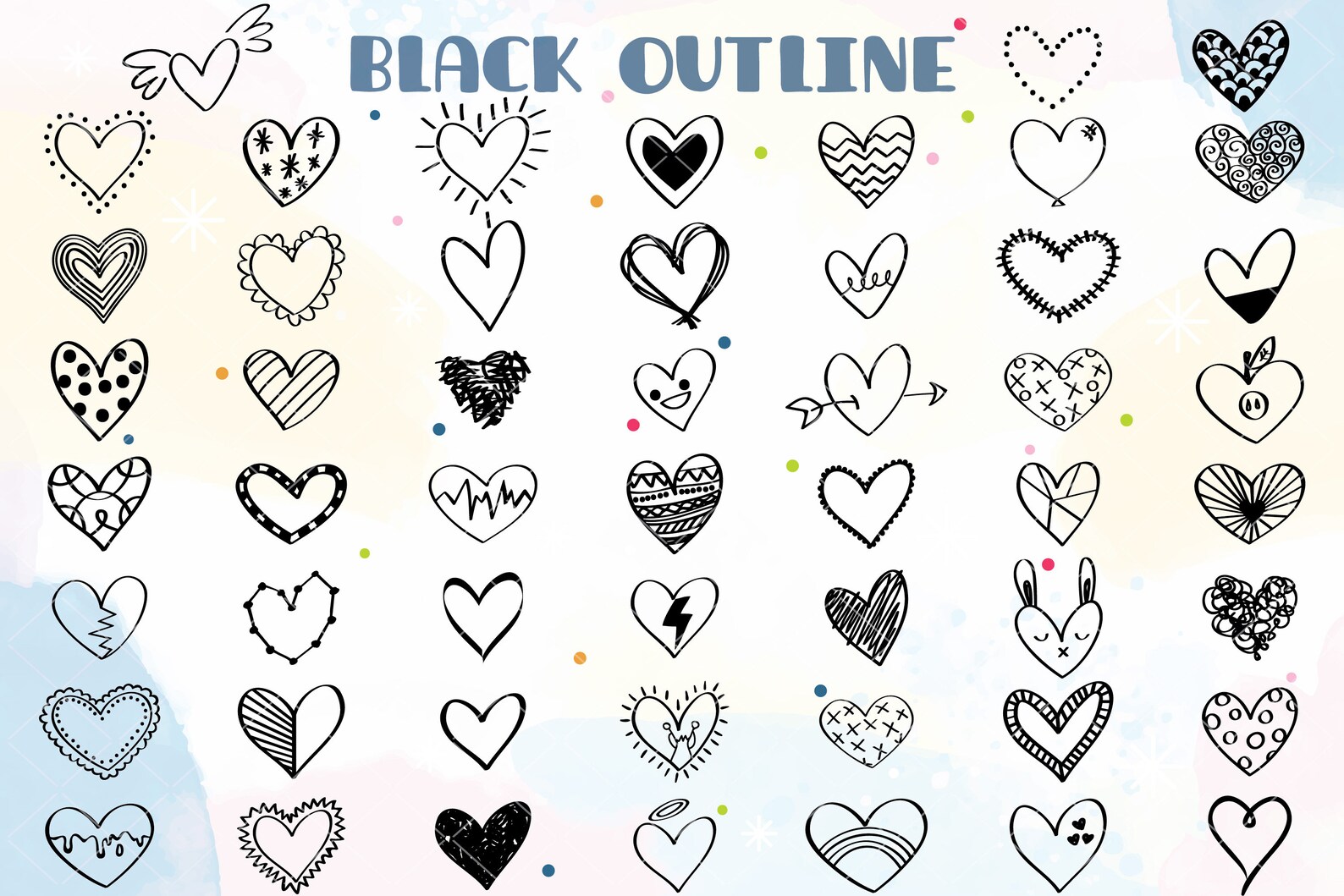 Hearts Outline Drawing Hand Drawn Valentine Doodles | Etsy