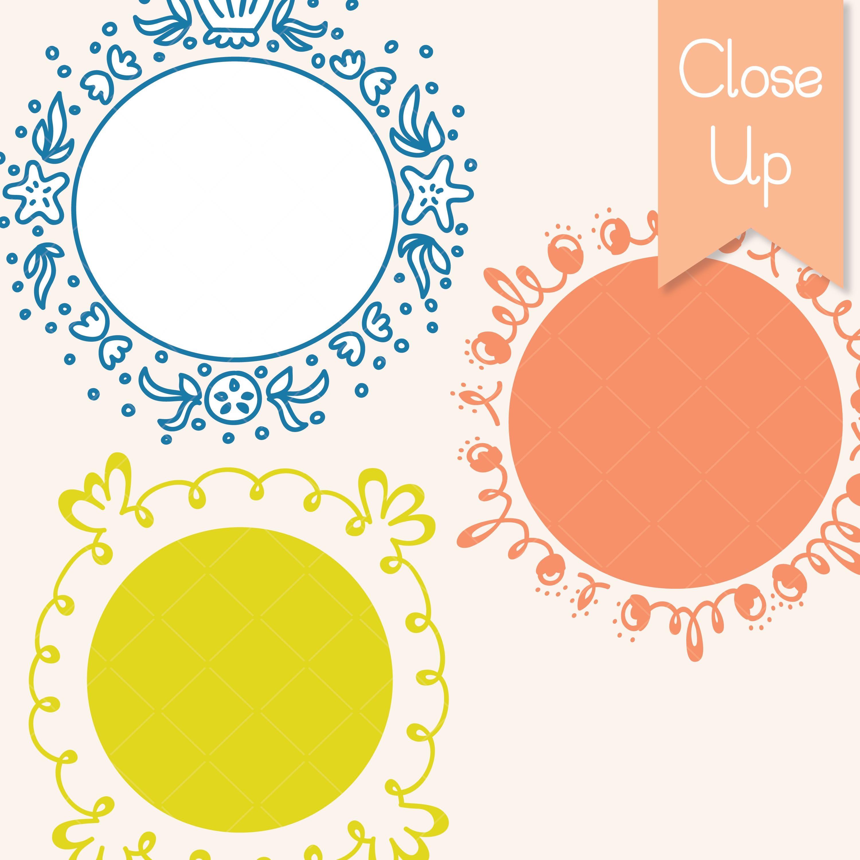 Circle Doodle Frames Colored Clipart | Hand Drawn Floral Border ...