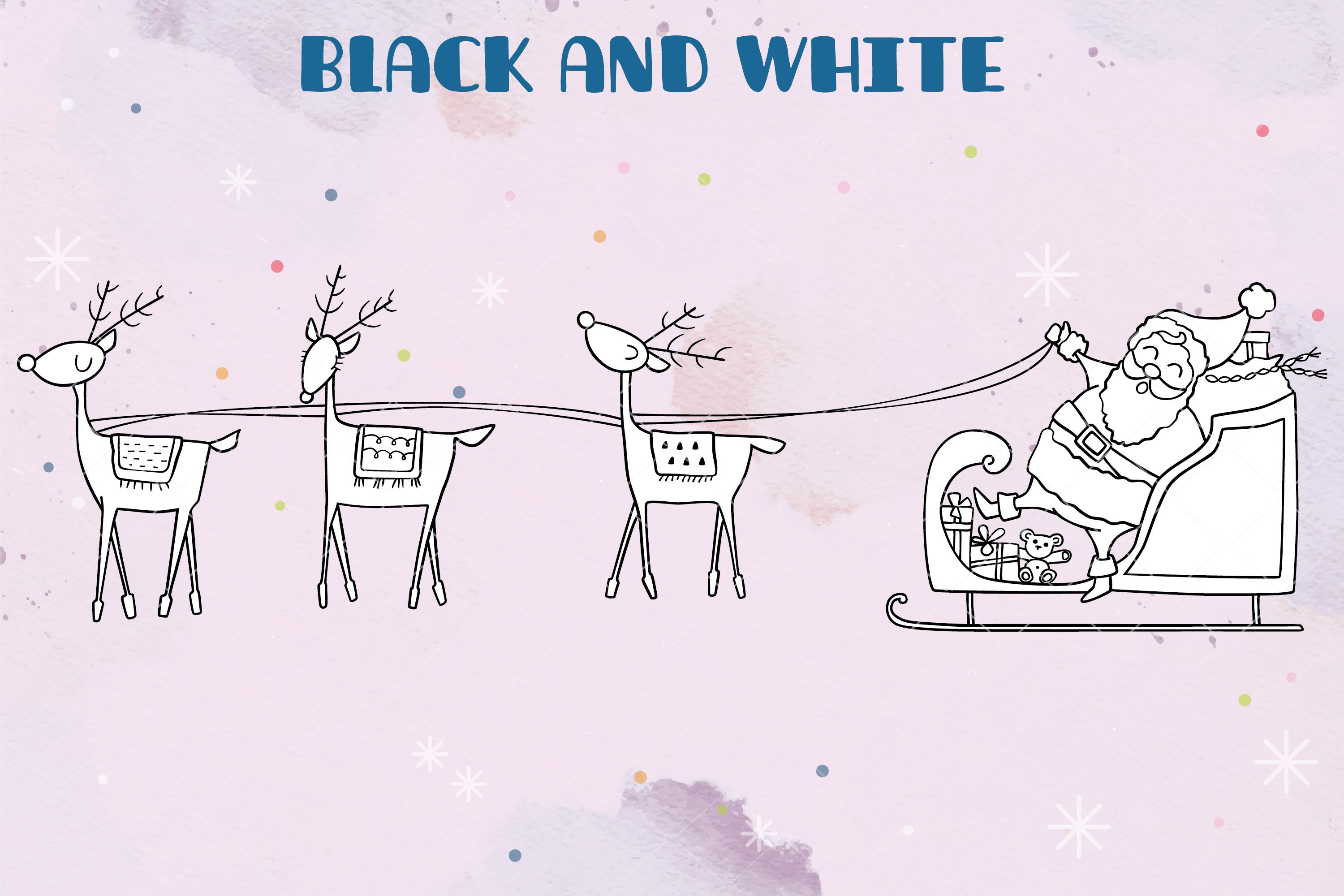 Santa Claus Sleigh & Rudolf Reindeer Colored Clip Art Hand - Etsy Canada