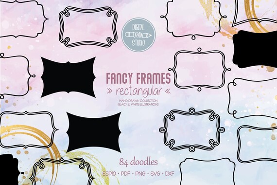 Fancy Rectangular Frames Hand Drawn Border Clip Art Retro | Etsy