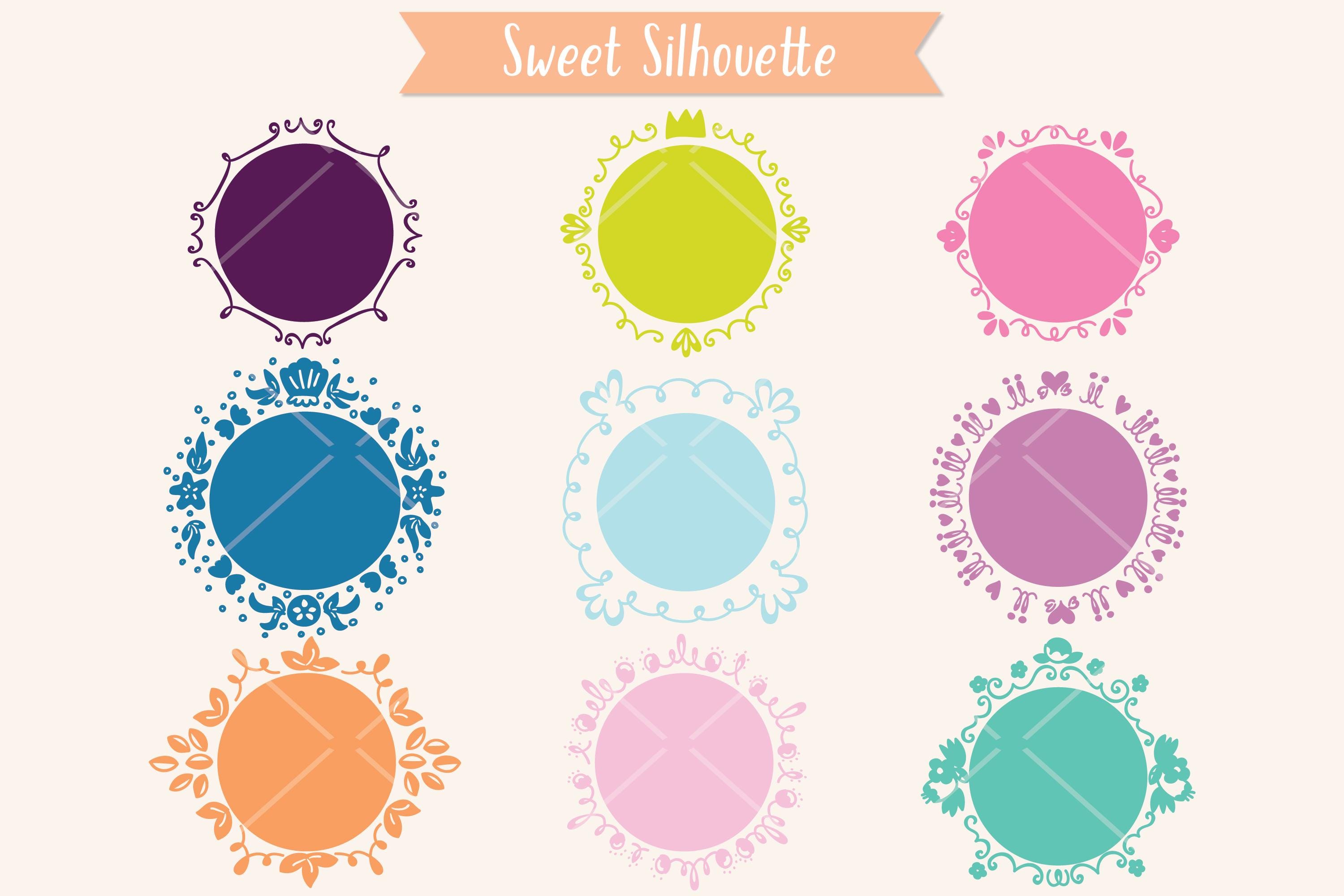 Circle Doodle Frames Colored Clipart | Hand Drawn Floral Border ...