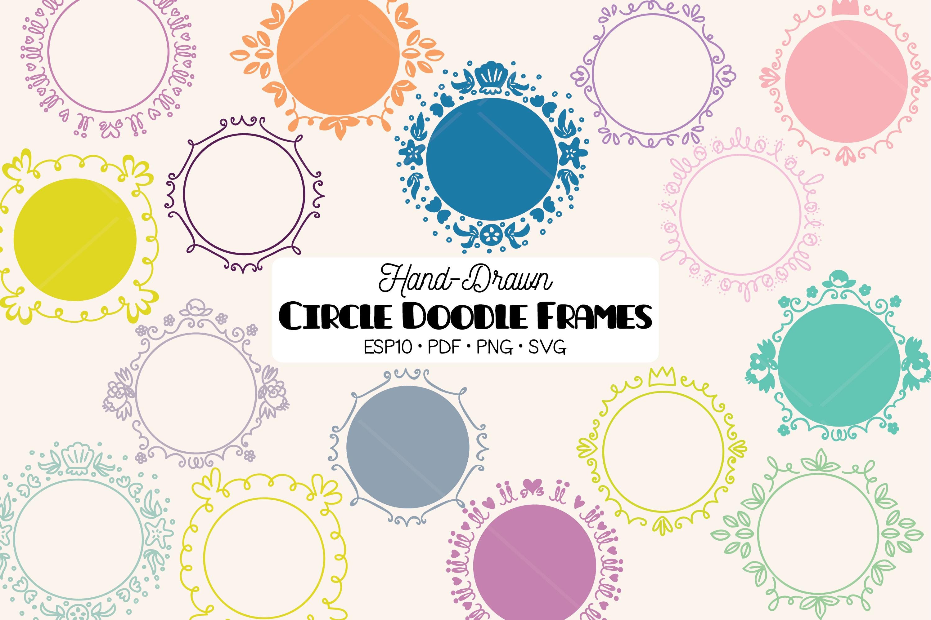 Circle Doodle Frames Colored Clipart | Hand Drawn Floral Border ...
