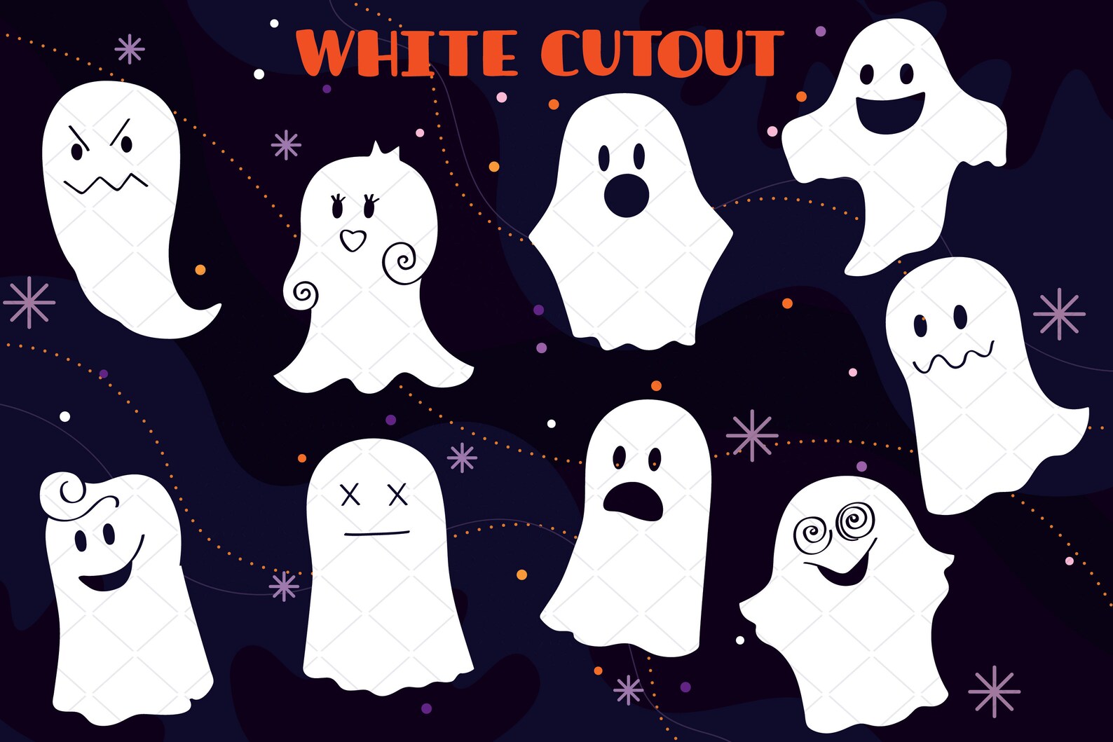 Ghosts Clip art White Lines Hand Drawn Halloween Outline | Etsy