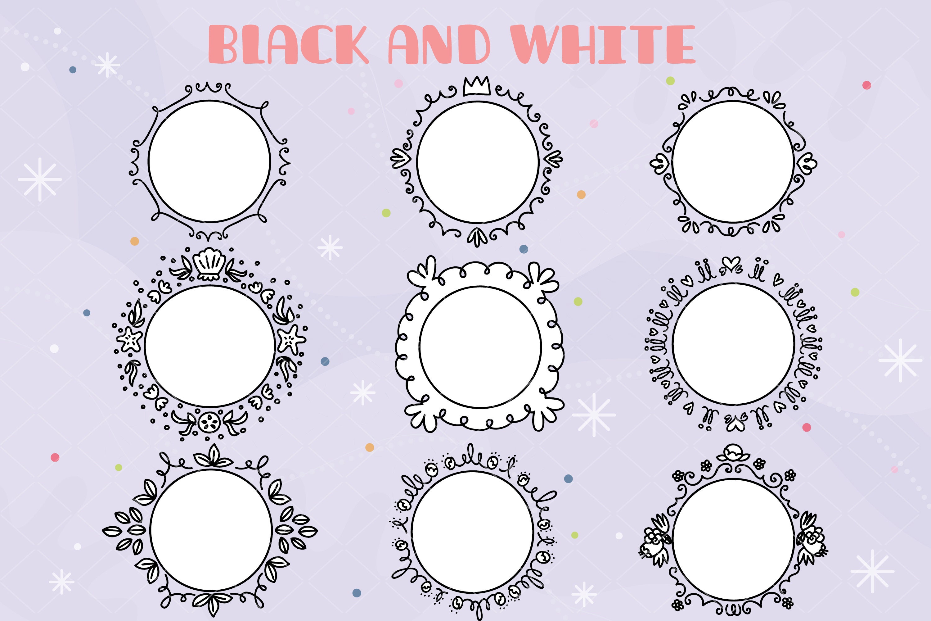Circle Doodle Frames Hand Drawn Floral Border & Decorative - Etsy