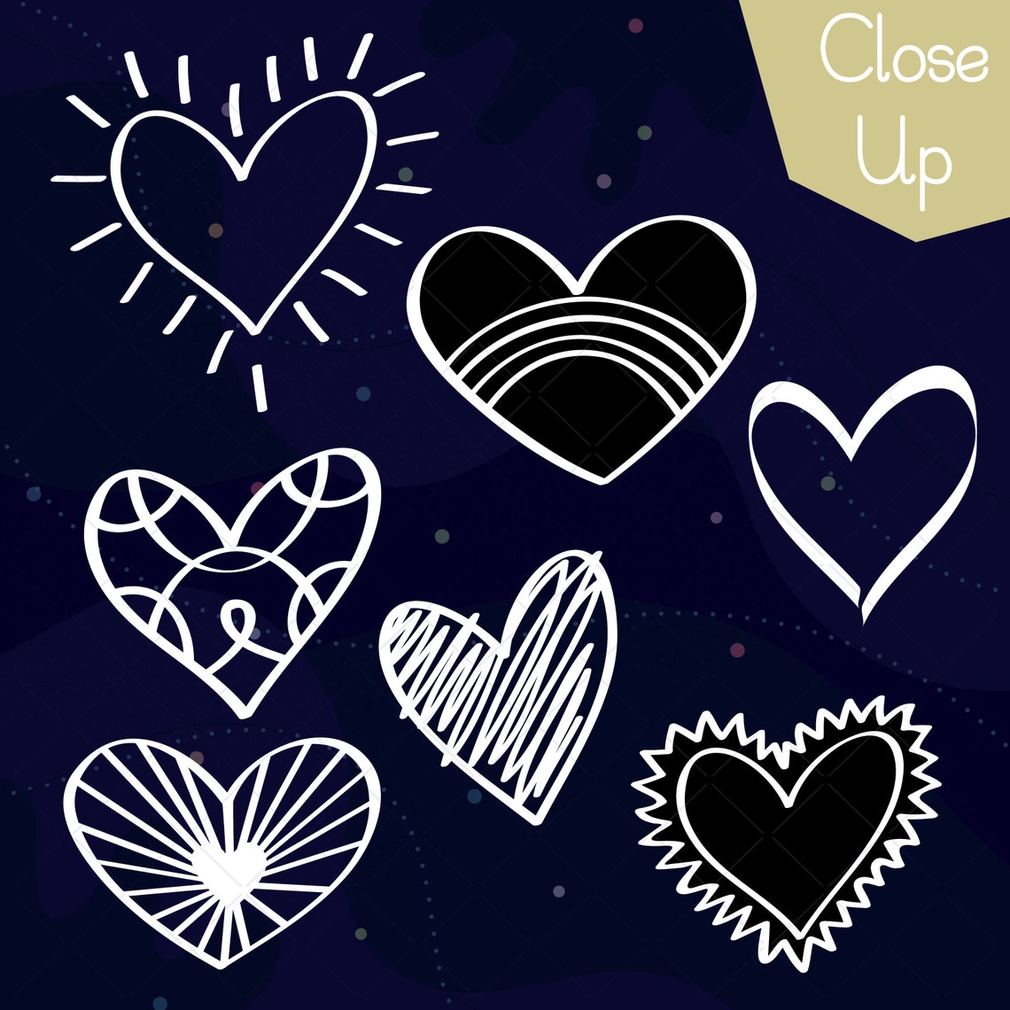 Hearts Outline Drawing White Hand Drawn Valentine Doodles | Etsy