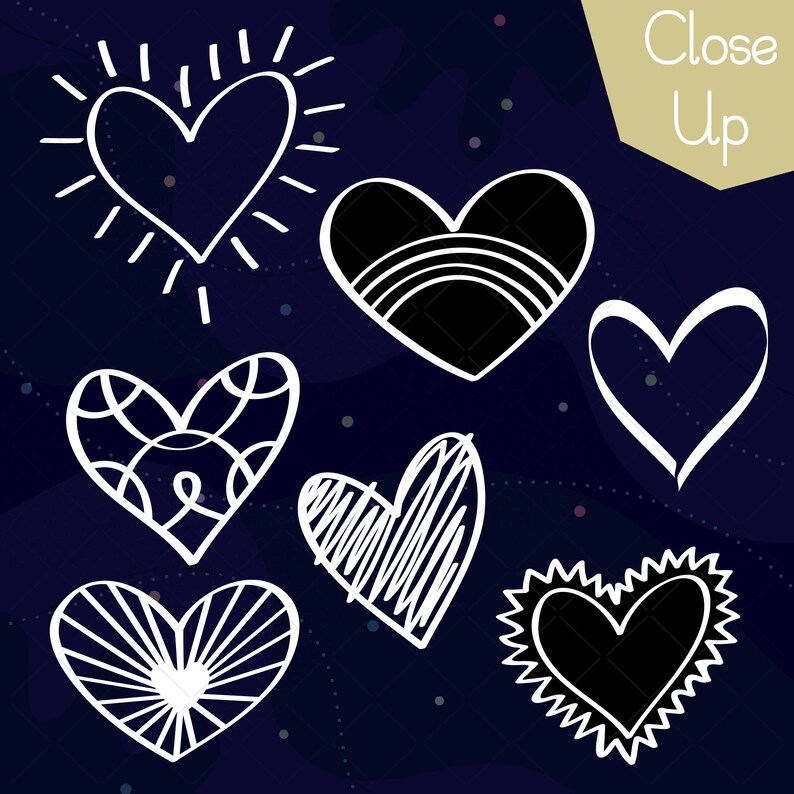 Hearts Outline Drawing White Hand Drawn Valentine Doodles | Etsy