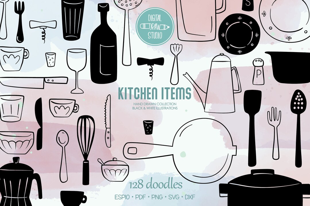 Kitchen Items Hand Drawn Graphic Cooking Outline Doodles - Etsy Canada