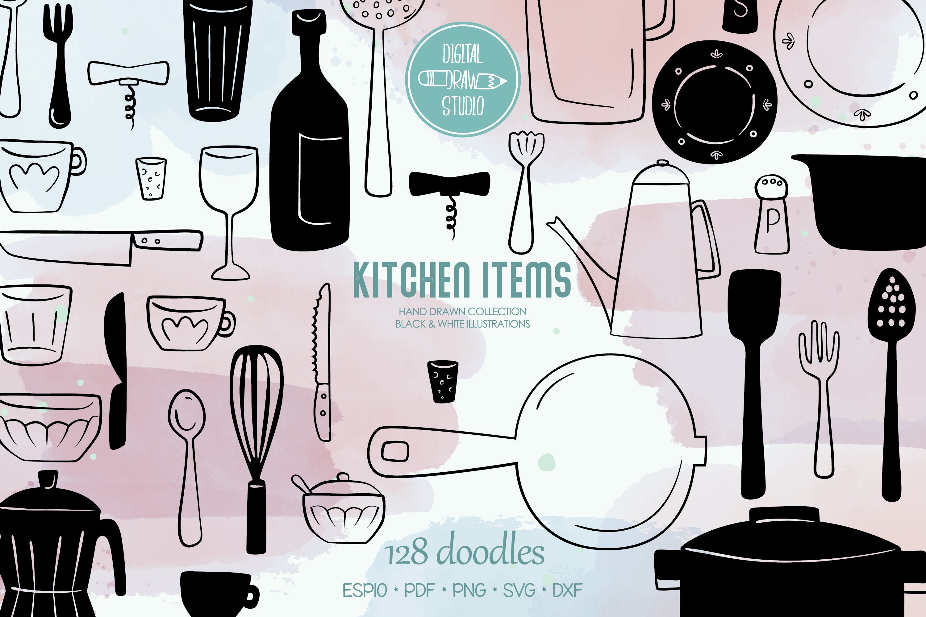 Kitchen Items Hand Drawn Graphic Cooking Outline Doodles - Etsy Canada