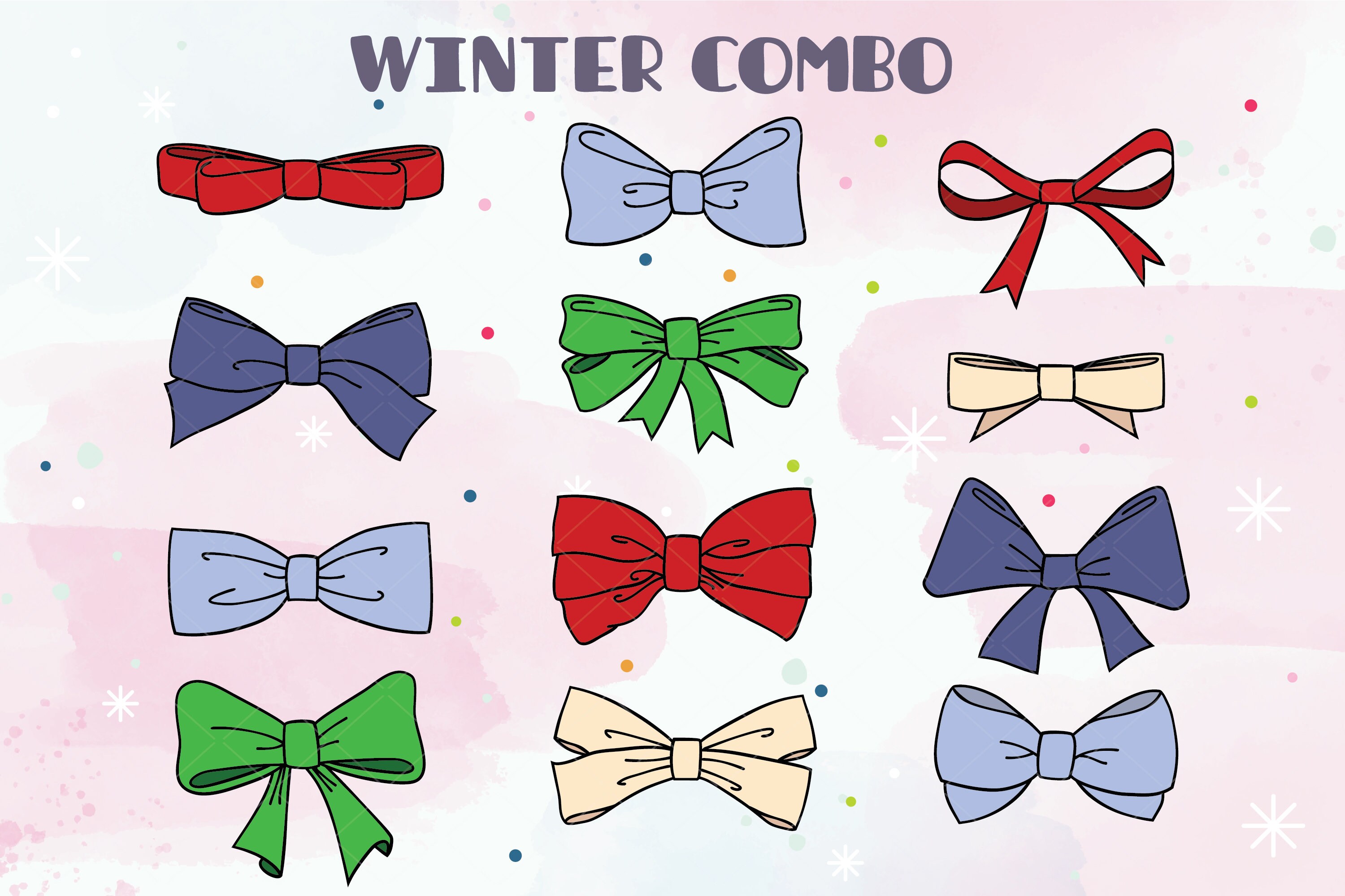 Bows Clip Art Hand Drawn Bow Tie Colorful Hair Ribbons - Etsy