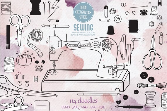 Sewing Doodles Hand Drawn Vintage Singer Clip Art - Etsy