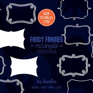 White Fancy Rectangular Frames Hand Drawn Border Clip Art - Etsy