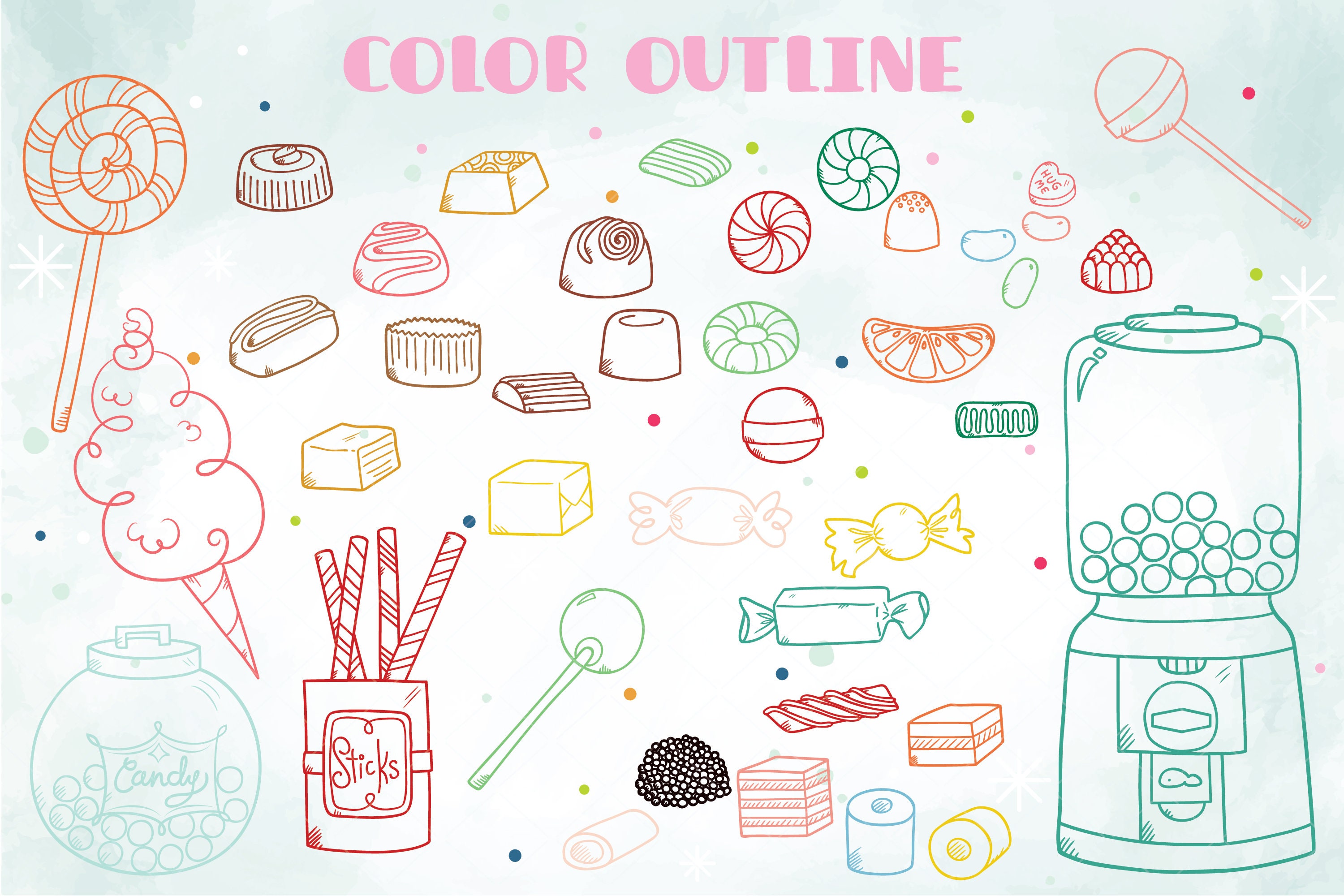 Candies Hand Drawn Graphic Colorful Lollipop Chocolate - Etsy Canada