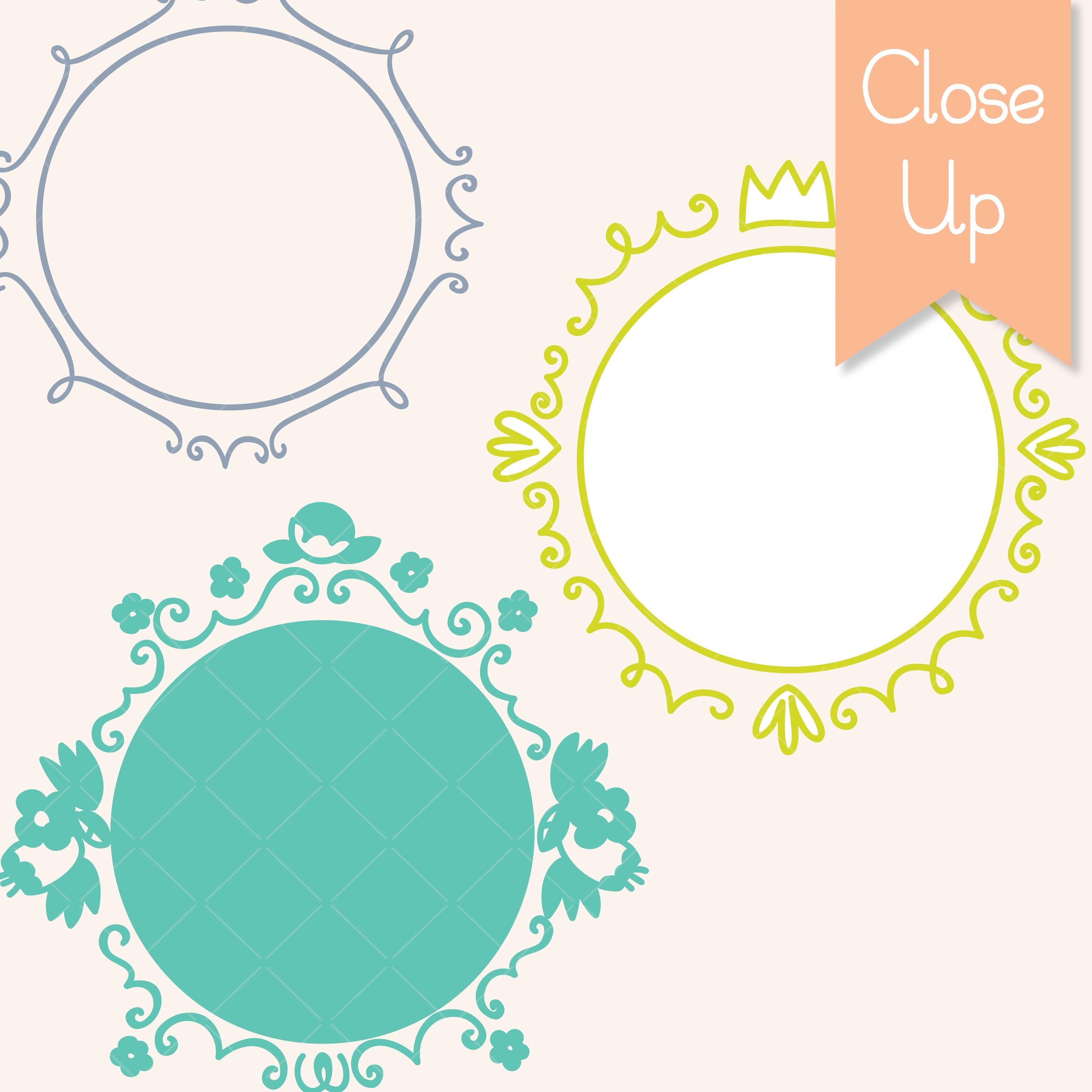 Circle Doodle Frames Colored Clipart | Hand Drawn Floral Border ...