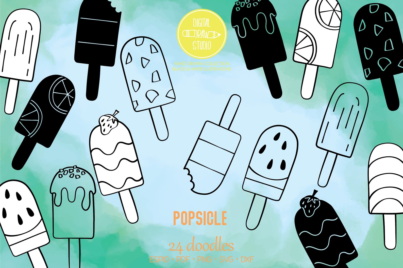 Popsicle Hand Drawn Graphic Frozen Treat Outline Drawing - Etsy