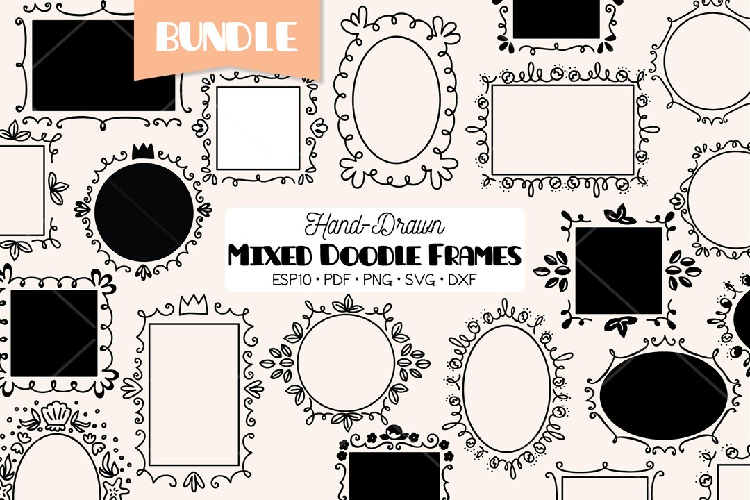 BUNDLE Doodle Frames Clipart | Hand Drawn Rectangular, Square, Oval ...