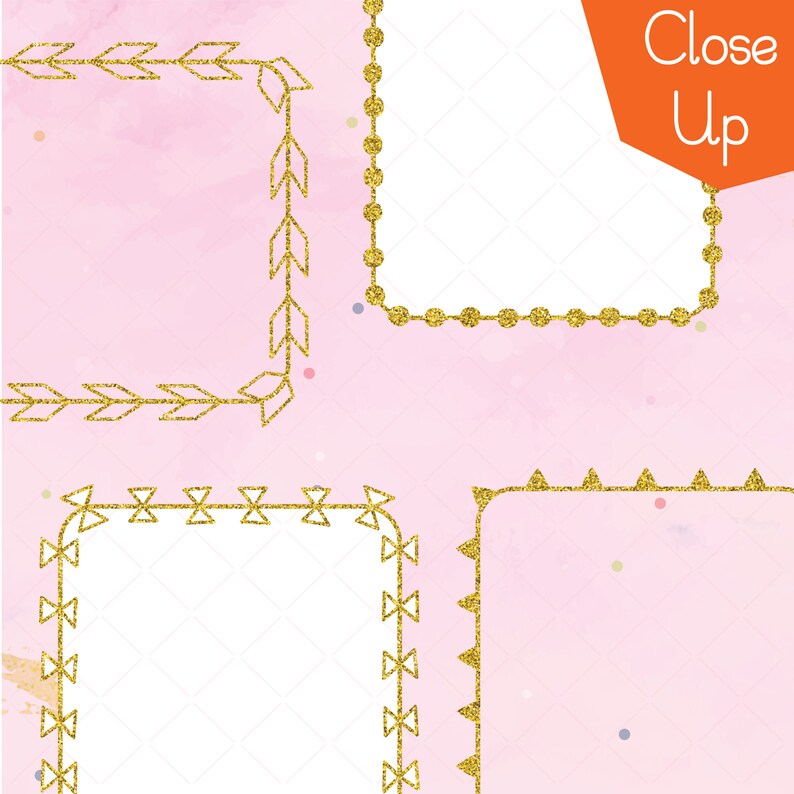 16 Square Wreaths Hand Drawn Graphic Gold Glitter Frames - Etsy Canada