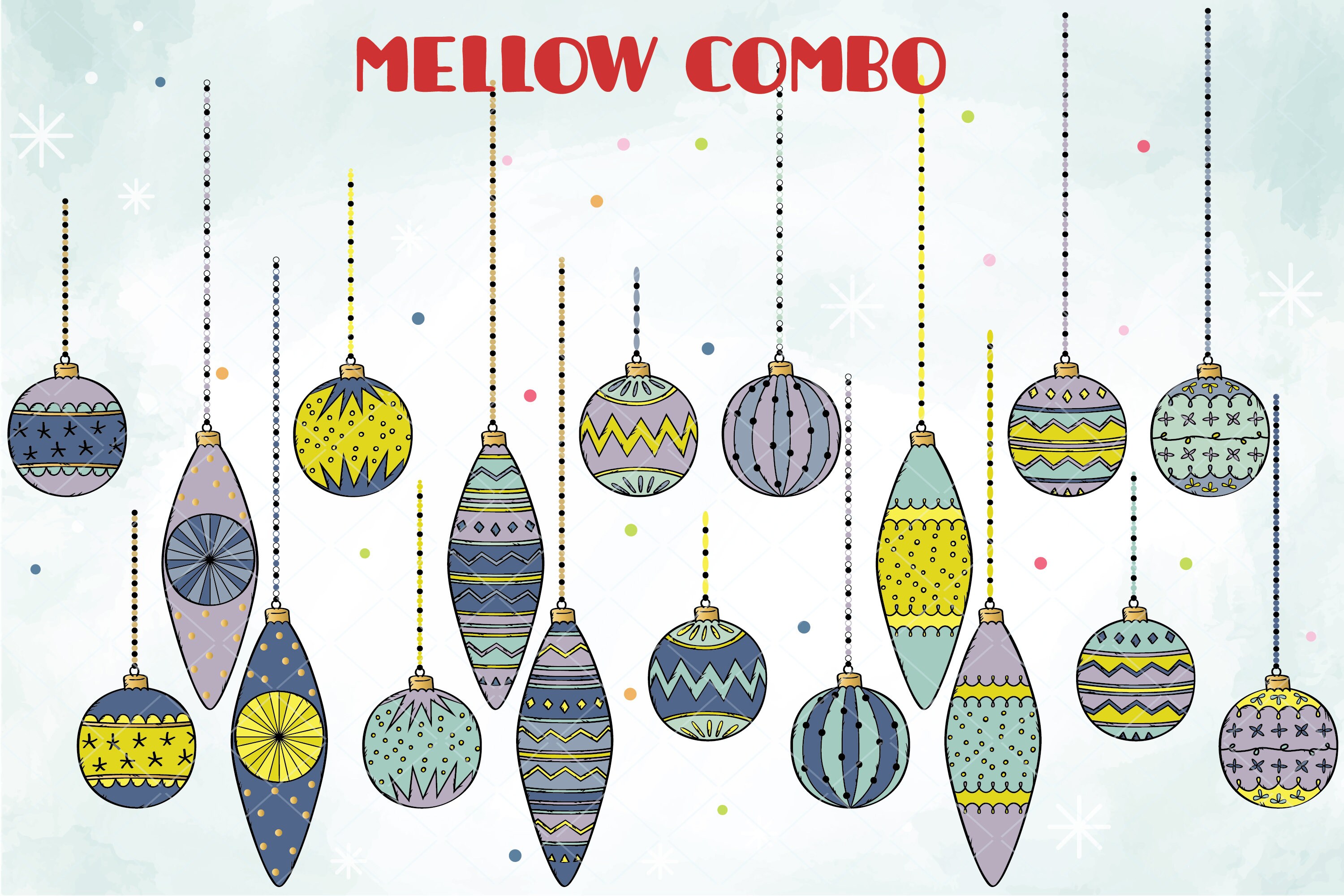 Hand Drawn Retro Ornaments Colored Clip Art Christmas Tree | Etsy