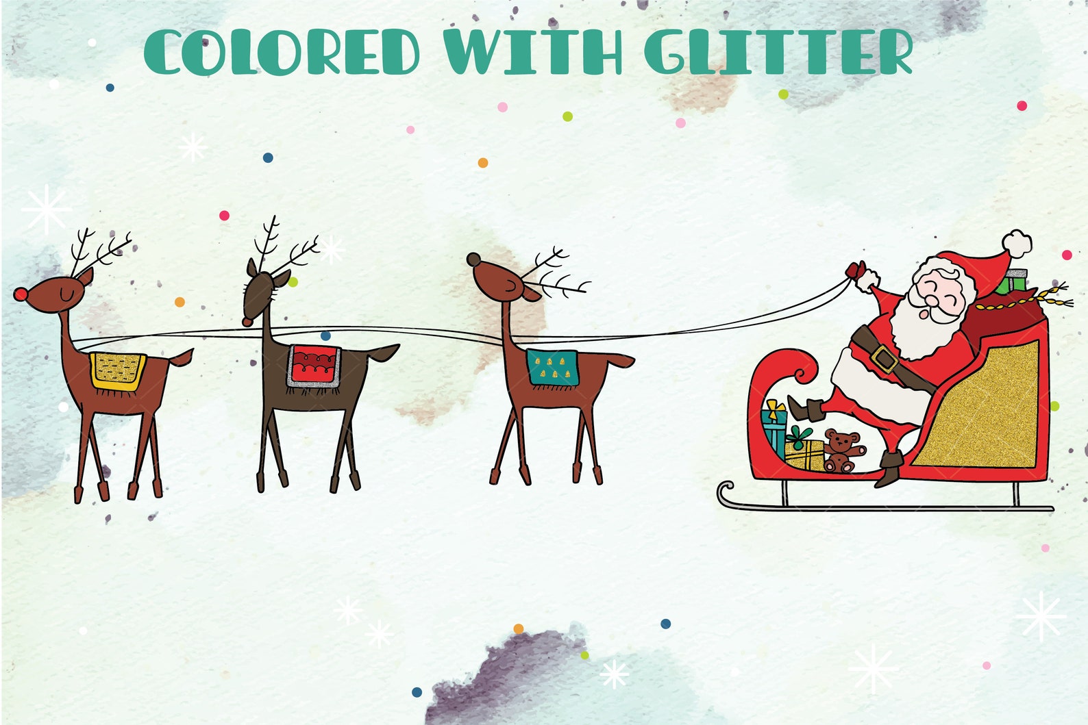 Santa Claus Sleigh & Rudolf Reindeer Colored Clip Art Hand - Etsy Canada