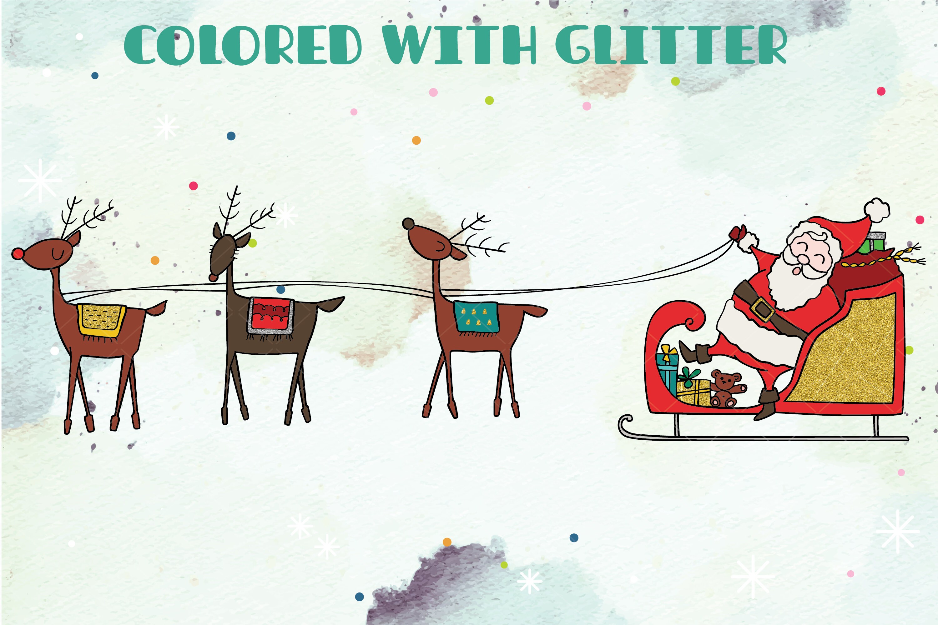 Santa Claus Sleigh & Rudolf Reindeer Colored Clip Art Hand - Etsy Canada