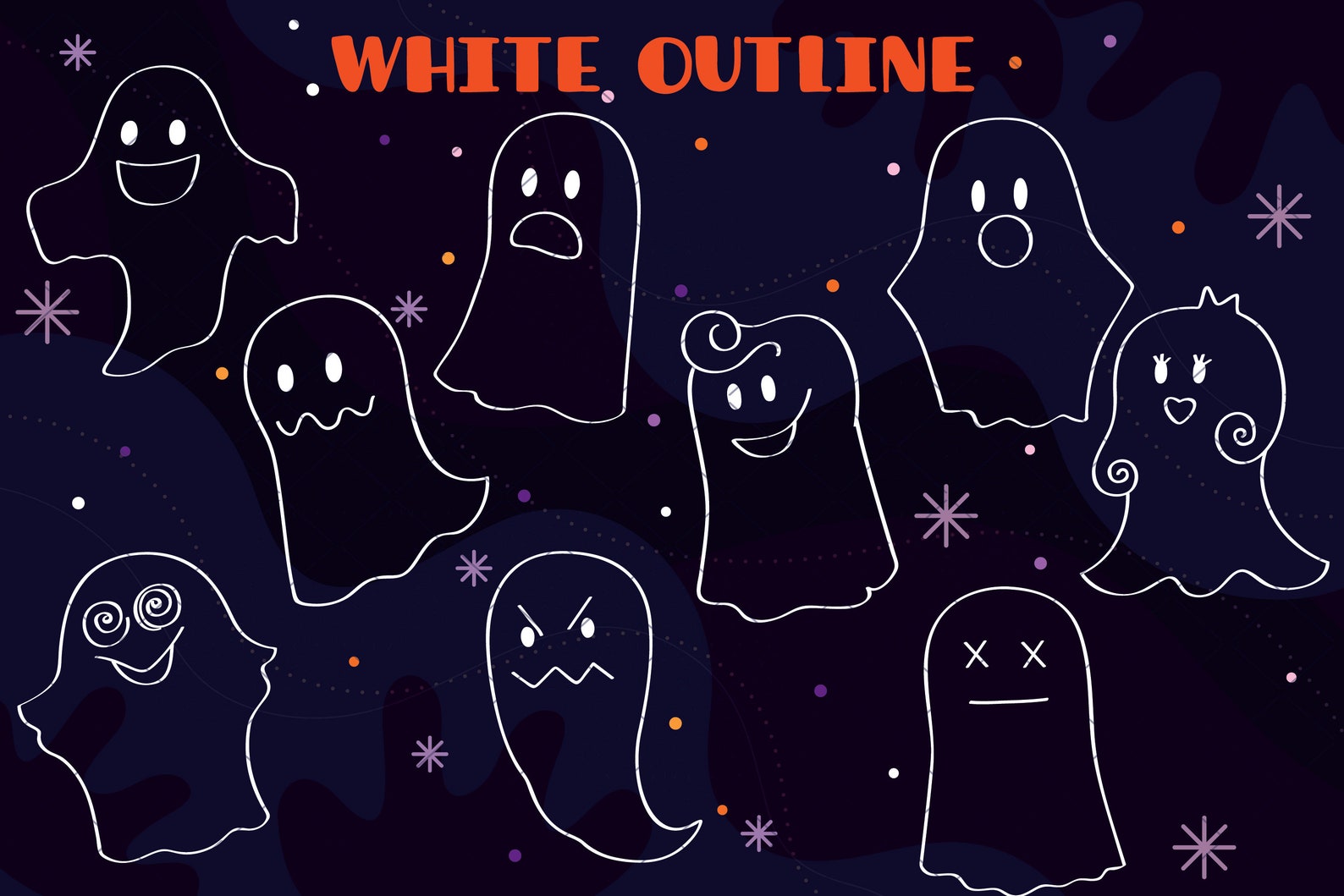 Ghosts Clip art White Lines Hand Drawn Halloween Outline | Etsy