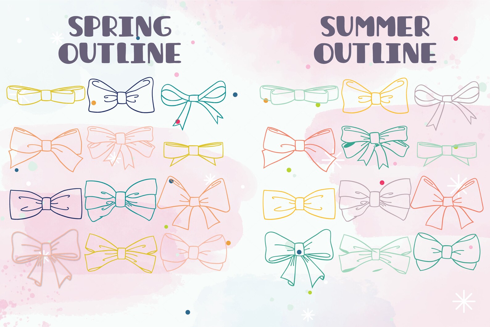Bows Clip Art Hand Drawn Bow Tie Colorful Hair Ribbons - Etsy