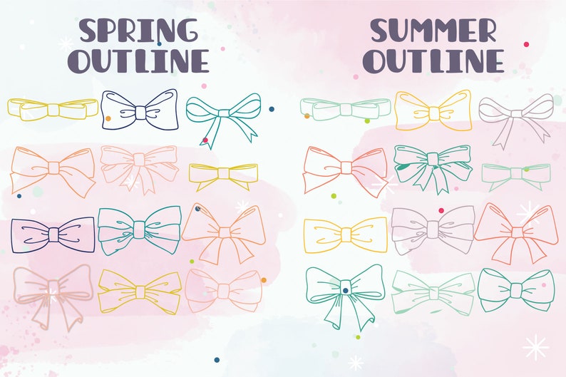 Bows Clip Art Hand Drawn Bow Tie Colorful Hair Ribbons - Etsy