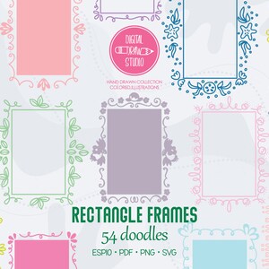 Colored Rectangular Doodle Frames Hand Drawn Floral Border & | Etsy