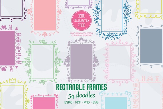Colored Rectangular Doodle Frames Hand Drawn Floral Border & | Etsy