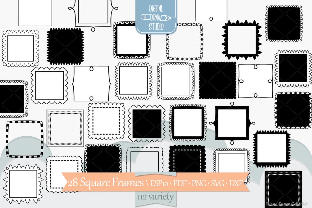 Hand-drawn Square Frames: Floral Wreaths & Borders (png, Svg, Pdf, Eps ...