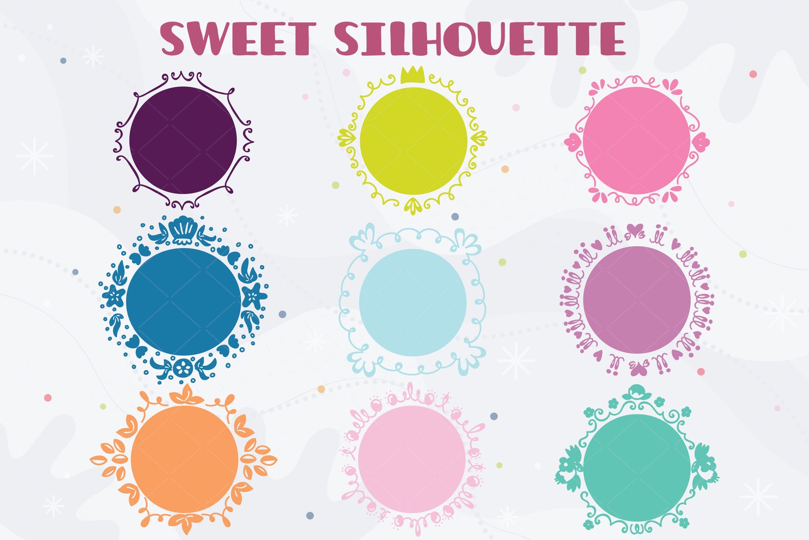 Colored Circle Doodle Frames Hand Drawn Floral Border & - Etsy