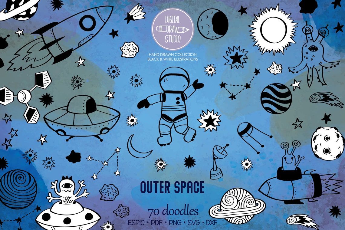 Outer Space Hand Drawn Graphics Planets Astronauts and - Etsy Canada
