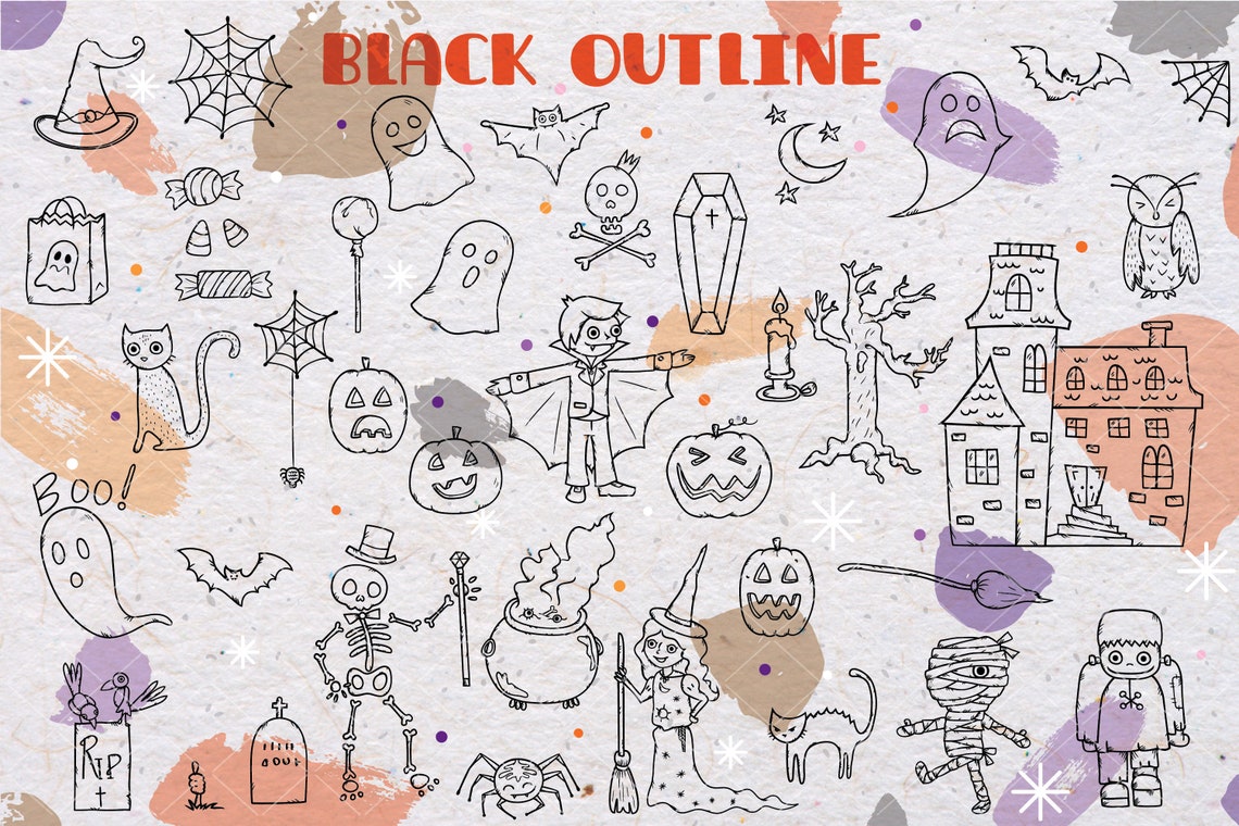 Halloween Doodles Hand Drawn Spooky Ghost Clip Art Pumpkin - Etsy