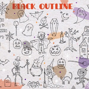Halloween Doodles Hand Drawn Spooky Ghost Clip Art Pumpkin - Etsy
