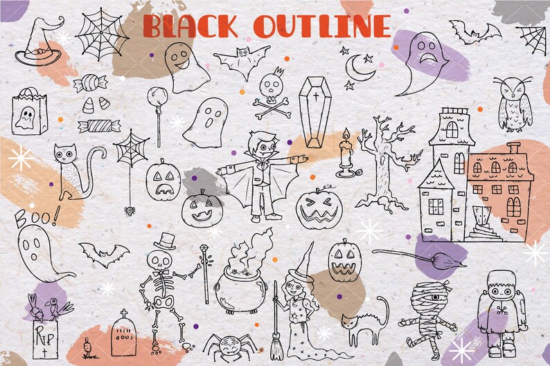 Halloween Doodles Hand Drawn Spooky Ghost Clip Art Pumpkin - Etsy