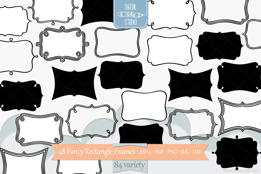 Fancy Rectangular Frames | Hand Drawn Border Clip Art | Retro Shape ...