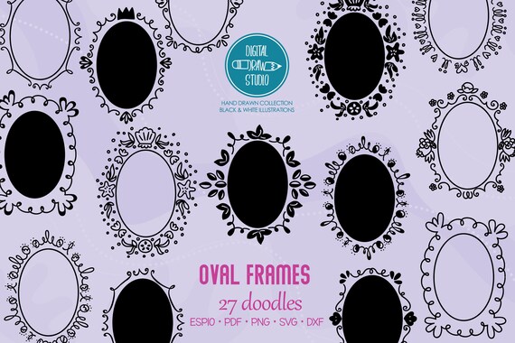 Oval Doodle Frames Hand Drawn Floral Border & Decorative | Etsy