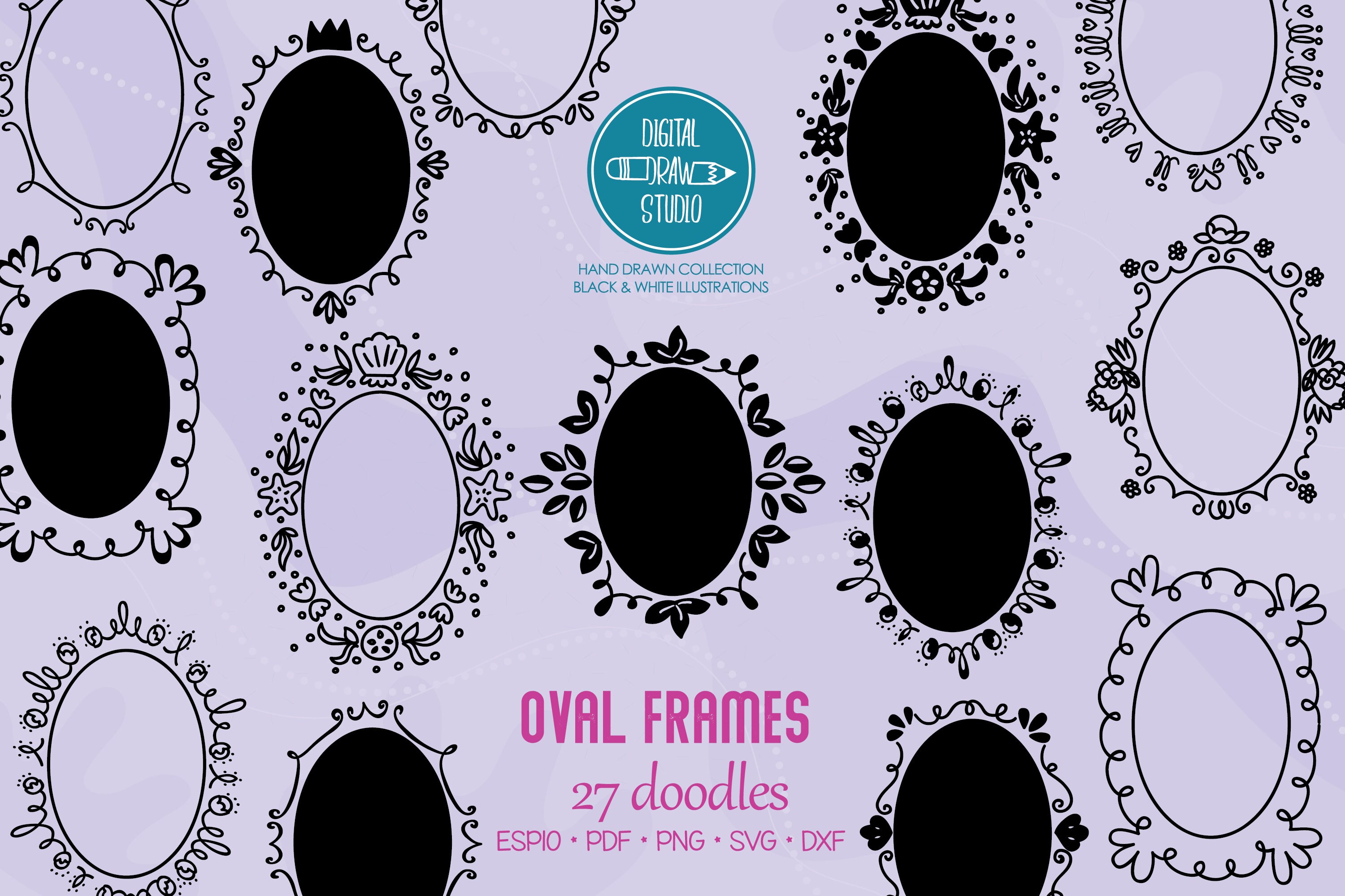 Oval Doodle Frames Hand Drawn Floral Border & Decorative - Etsy Canada