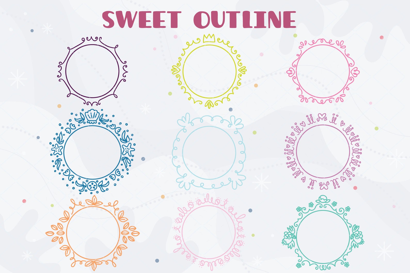 Colored Circle Doodle Frames Hand Drawn Floral Border & - Etsy