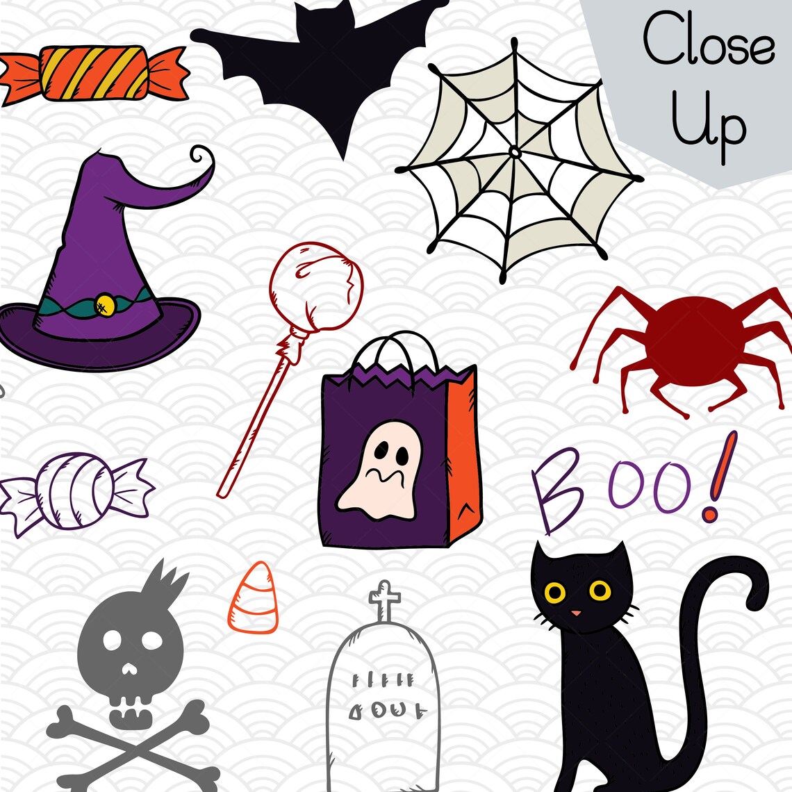 Colored Halloween Clip Art Hand Drawn Ghost & Spooky Doodles | Etsy