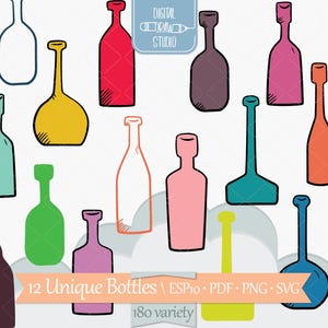 Bottles Hand Drawn Graphic Colored Potion Vials Outline Drawing Vintage ...