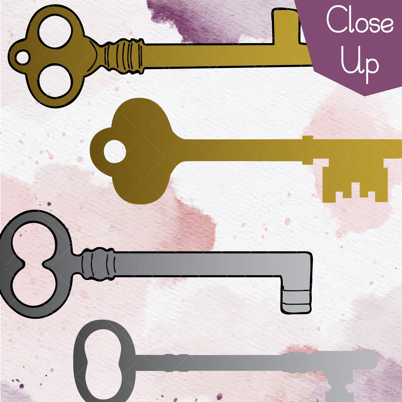 Skeleton Keys Hand Drawn Victorian Key Clip Art Heart Lock - Etsy