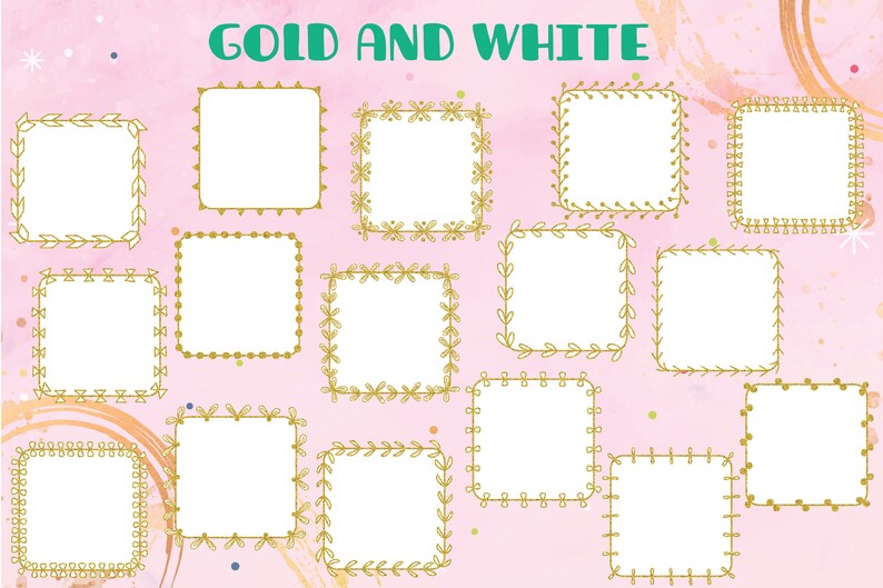 16 Square Wreaths Hand Drawn Graphic Gold Glitter Frames - Etsy Canada