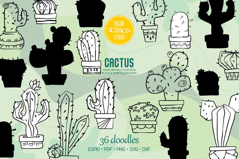 Cactus Clip Art Hand Drawn Succulent Tropical Desert - Etsy