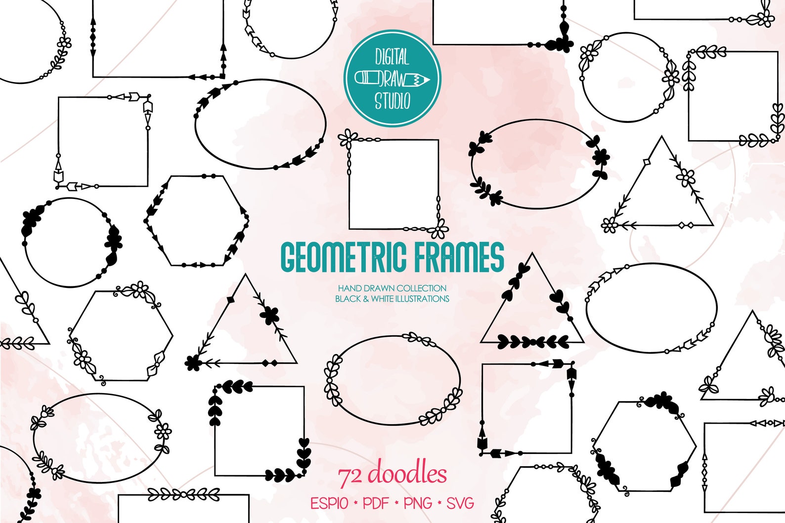 Geometric Frames Hand Drawn Border Decorative Shapes | Etsy