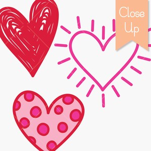 Hearts Doodle Bundle Red & Pink Hand Drawn Outline Valentine Day Love ...