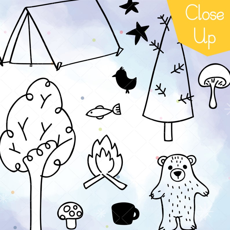 Camping Doodles Hand Drawn Vintage Trailer & Outdoor Clip | Etsy